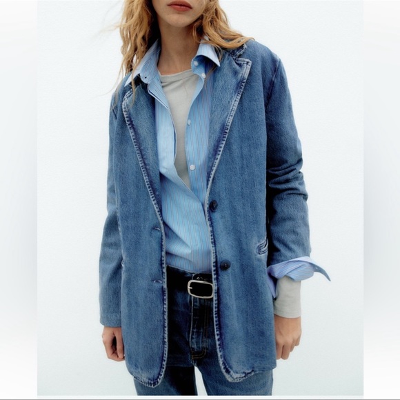 Zara | Jackets & Coats | Zara Denim Trf Blazer | Poshmark